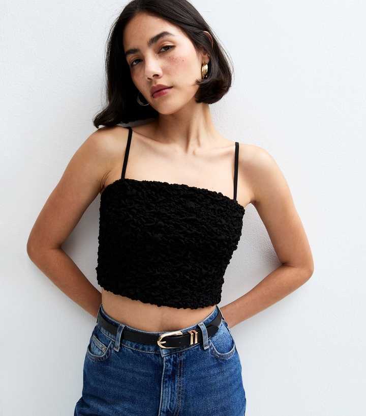 Black Textured Crop Top | New Look