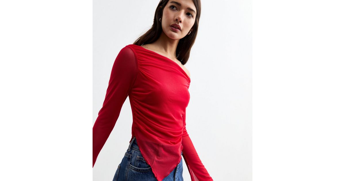 Red Asymmetric Mesh Top | New Look