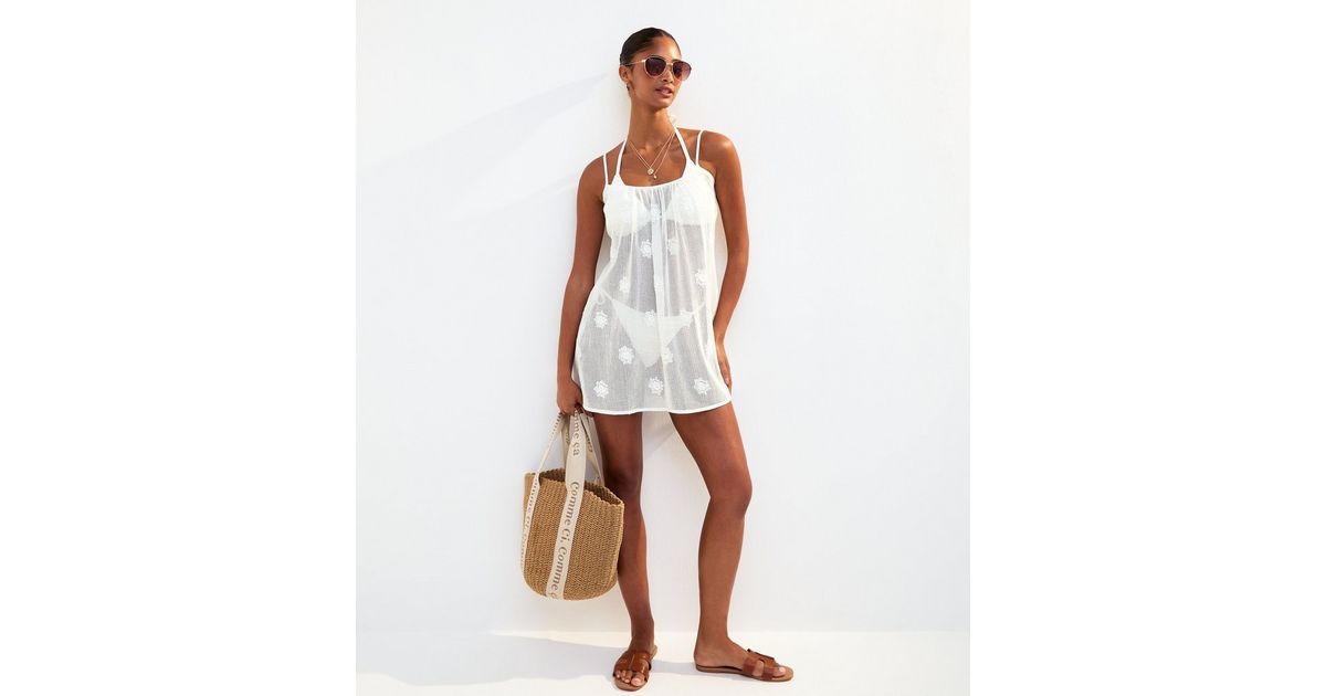 Cream Sun Embroidered Beach Mini Dress | New Look