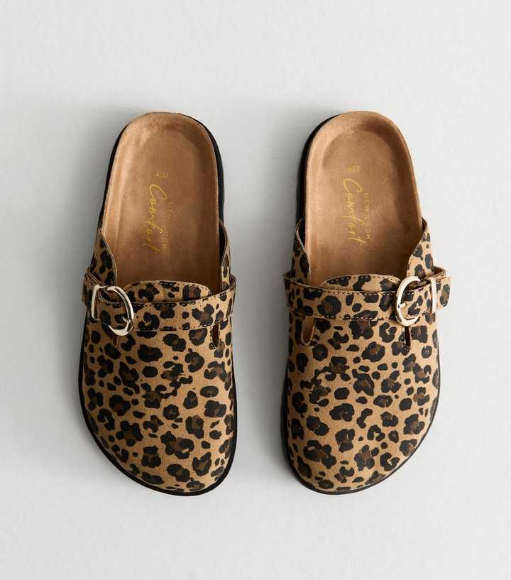 Brown Leopard Print Suedette Buckled Clogs | New Look