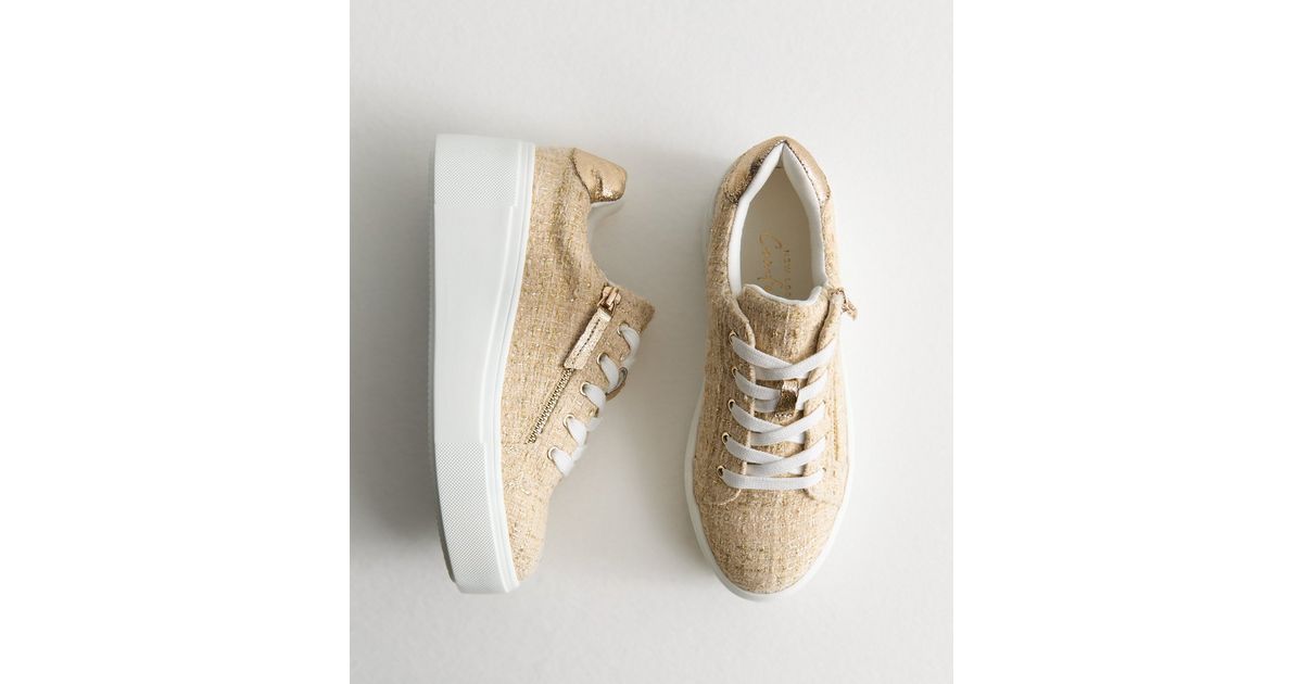 Off White Boucle Flatform Trainers | New Look
