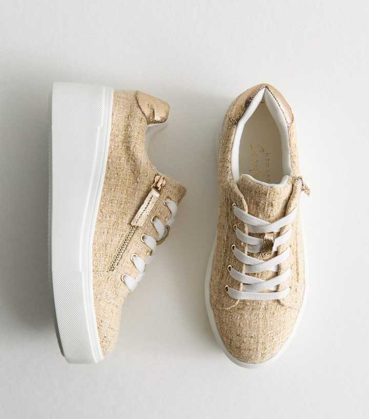 Off White Boucle Flatform Trainers | New Look