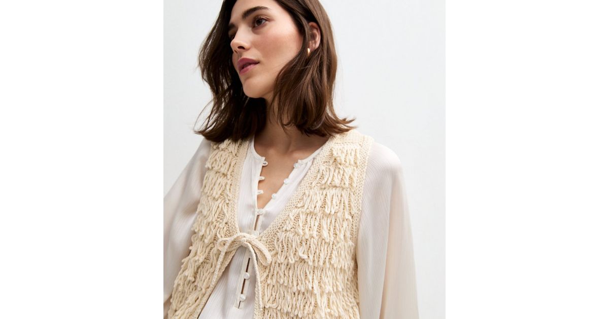 Cream Loopy Fringe Waistcoat | New Look