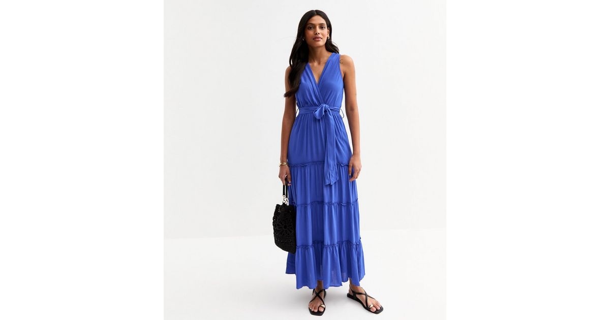 Gini London Blue Tiered Midi Dress | New Look