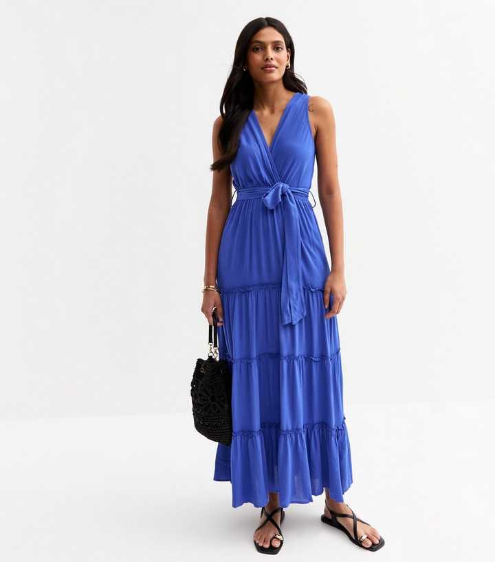 Gini London Blue Tiered Midi Dress | New Look