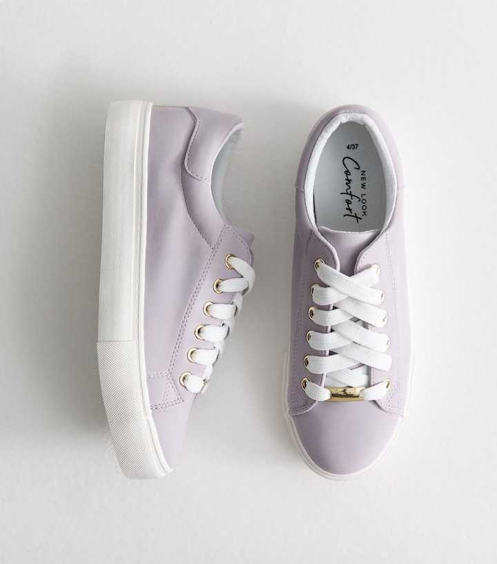 Lilac Faux Leather Lace Up Chunky Sole Trainers | New Look