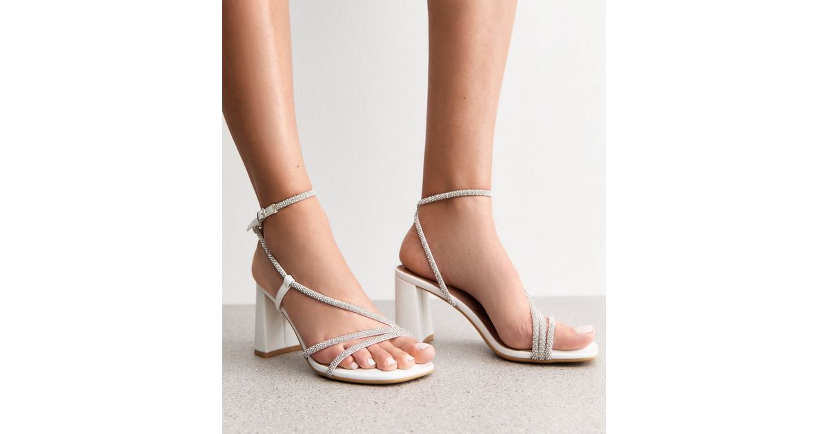 White Diamantè Embellished Multi Strap Sandals | New Look