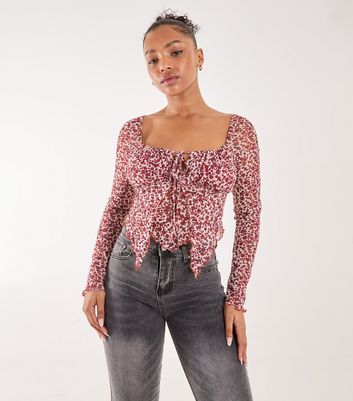 Pink Vanilla Red Floral Print Butterfly Top | New Look