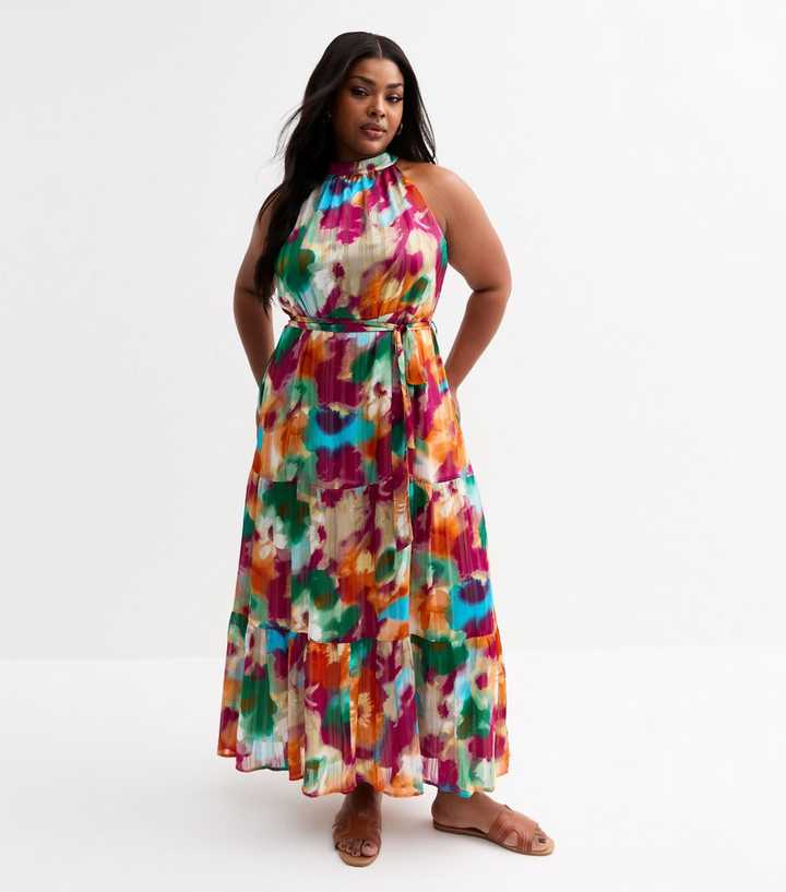 Blue Vanilla Curve Multicoloured Printed Halterneck Maxi Dress | New Look
