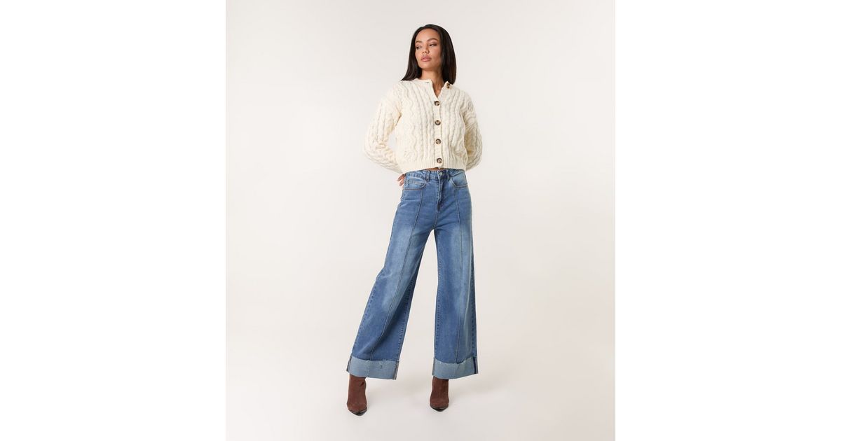 Blue Vanilla Blue Raised Seam Wide Leg Jeans | New Look