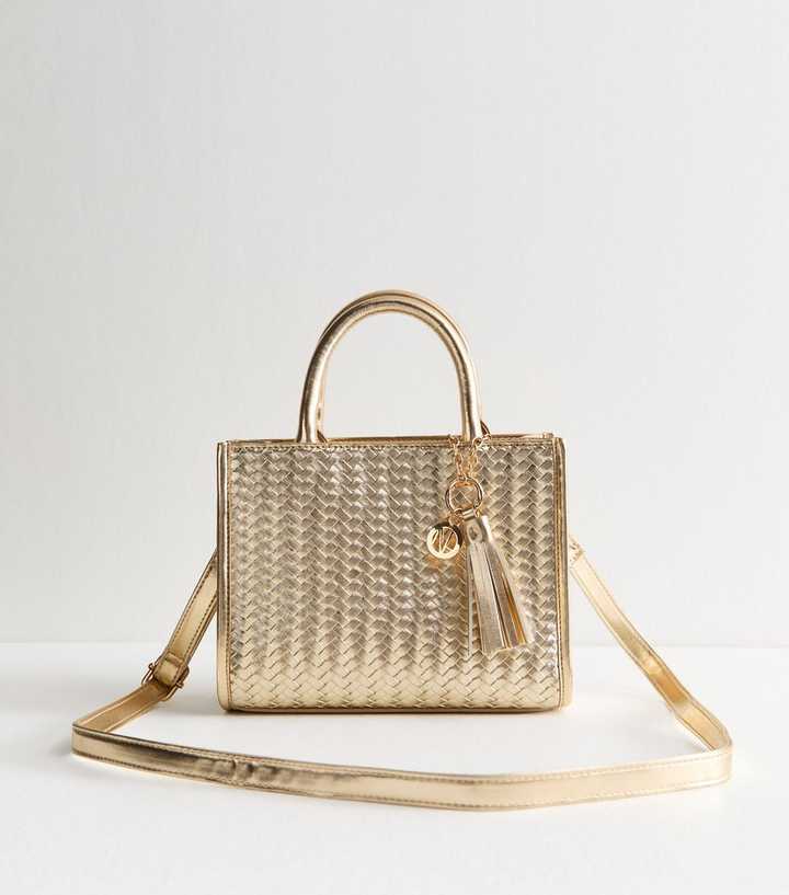 Gold Metallic Woven-Look Mini Tote Bag | New Look