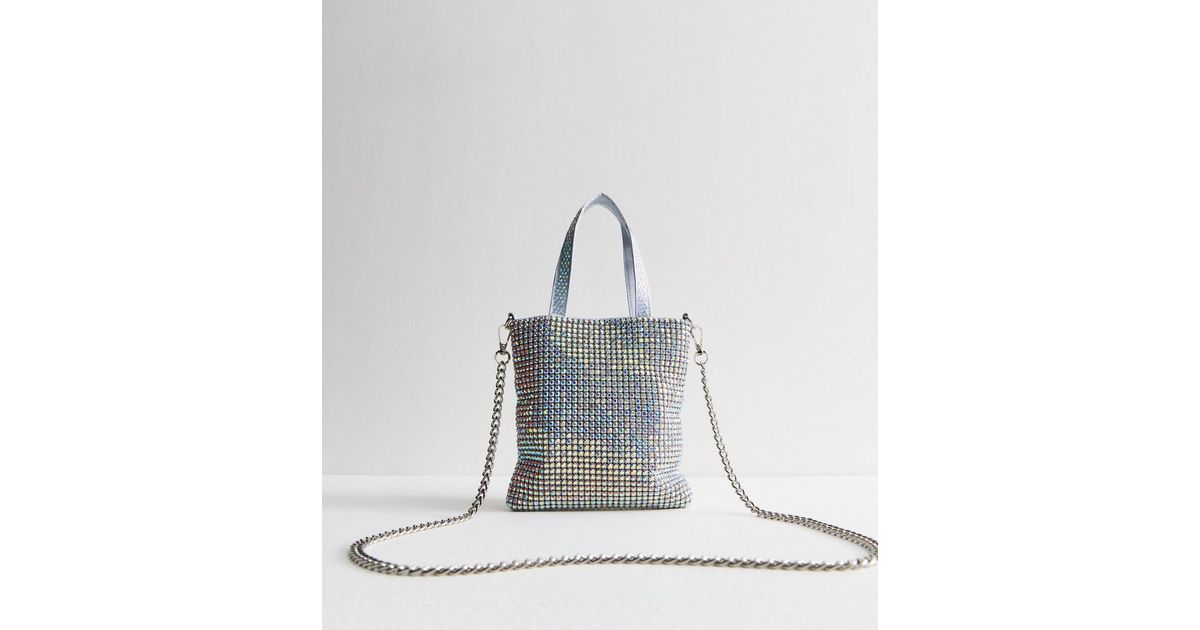 Silver Rhinestone Embellished Mini Tote | New Look