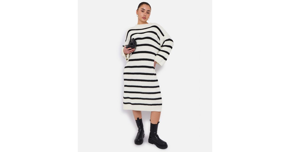Gini London White Rib Knitted Striped Midi Dress | New Look