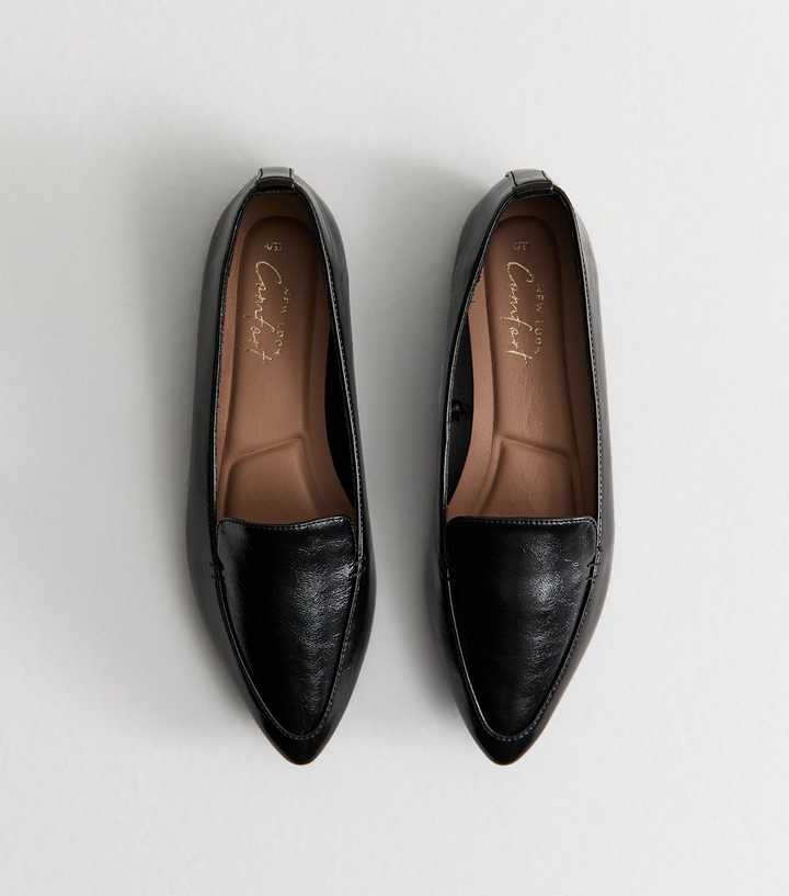 Black Faux Leather Pointed Toe Loafers | New Look