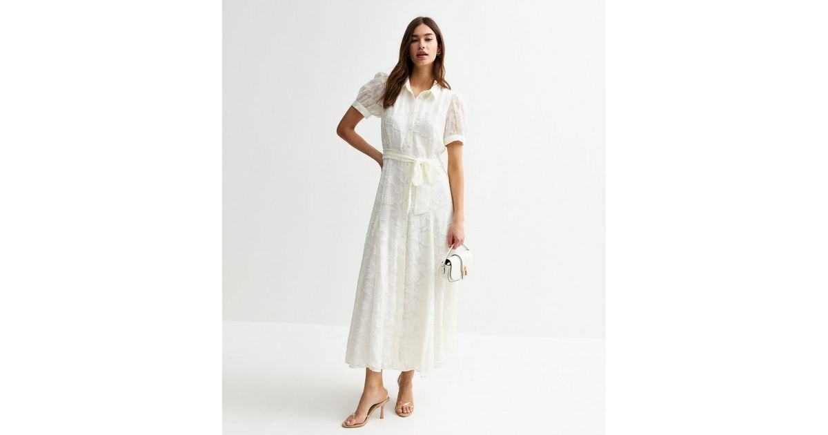 White Devore Belted Midi Shirt Dress | New Look