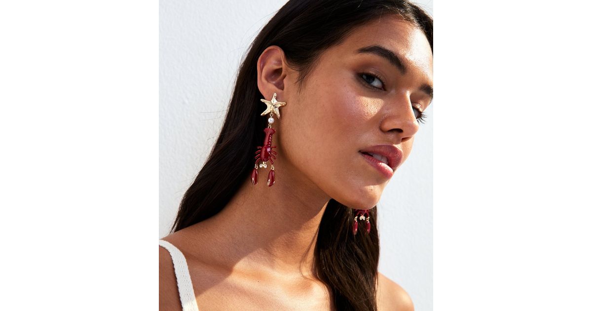 Bright Red Lobster Star Drop Earrings | New Look