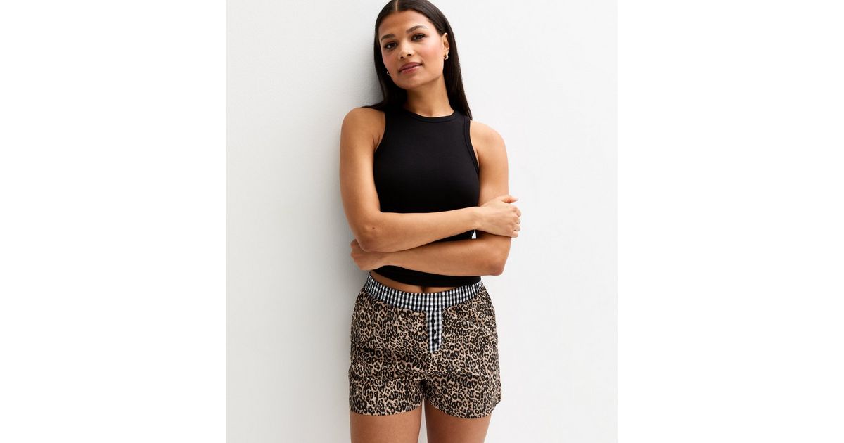 Brown Leopard Print Boxer Pyjama Shorts | New Look