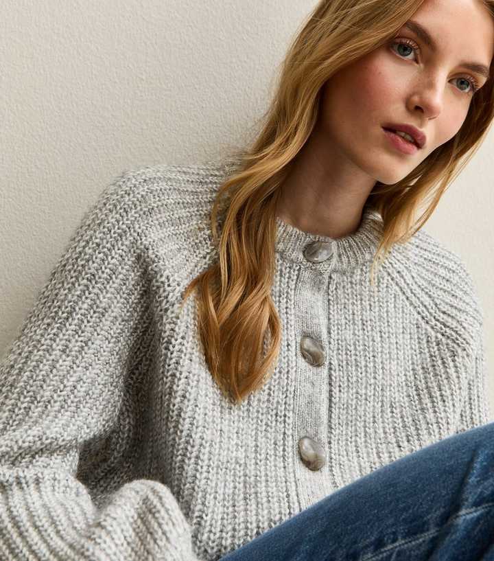 Grey Ribbed Knit Raglan Sleeve Cardigan | New Look