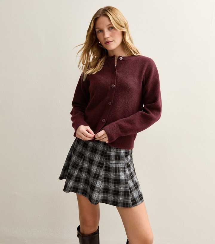 Burgundy Crew Neck Knit Cardigan | New Look