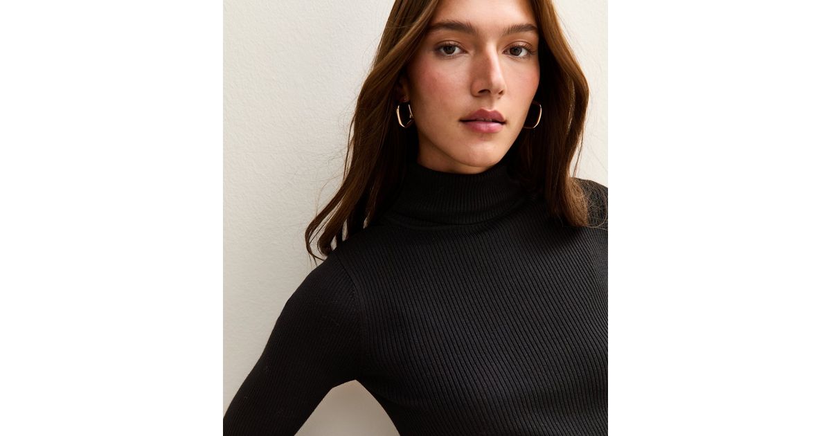 Black Rib Roll Neck Jumper | New Look