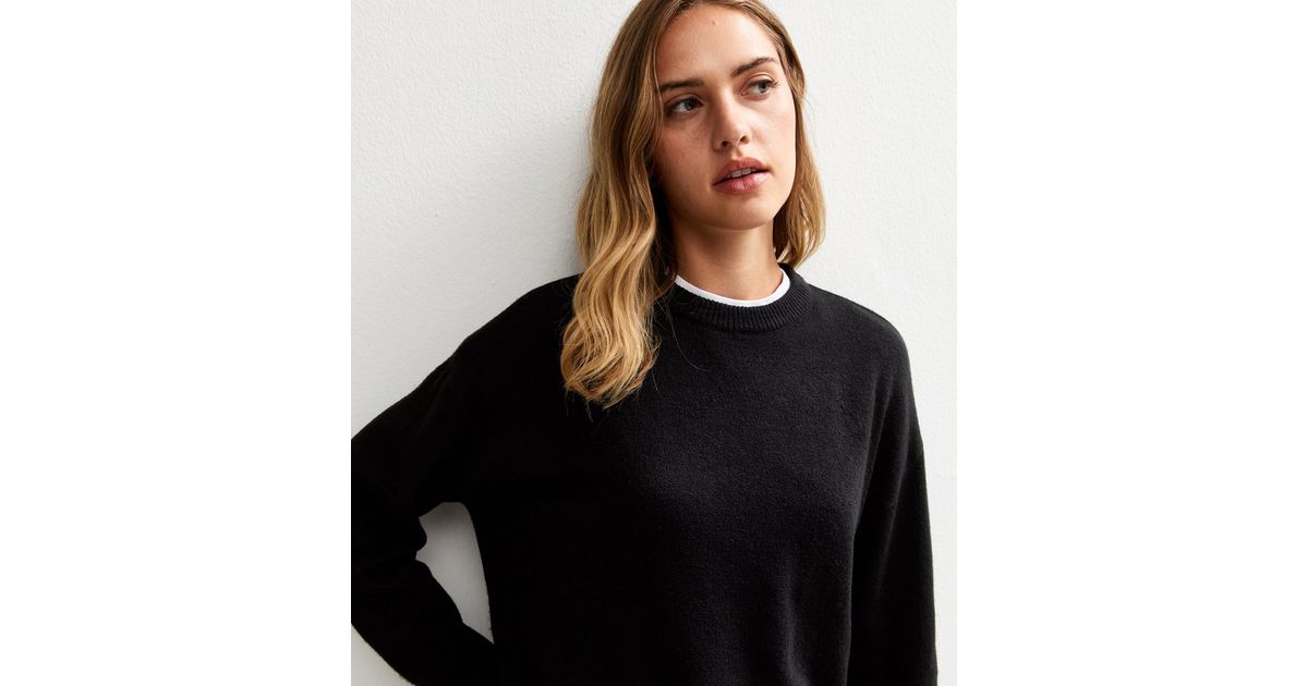 Black Knitted Side Split Jumper | New Look