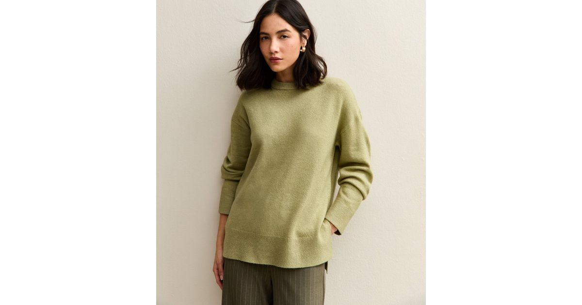 Light Green Knitted Side Split Jumper | New Look