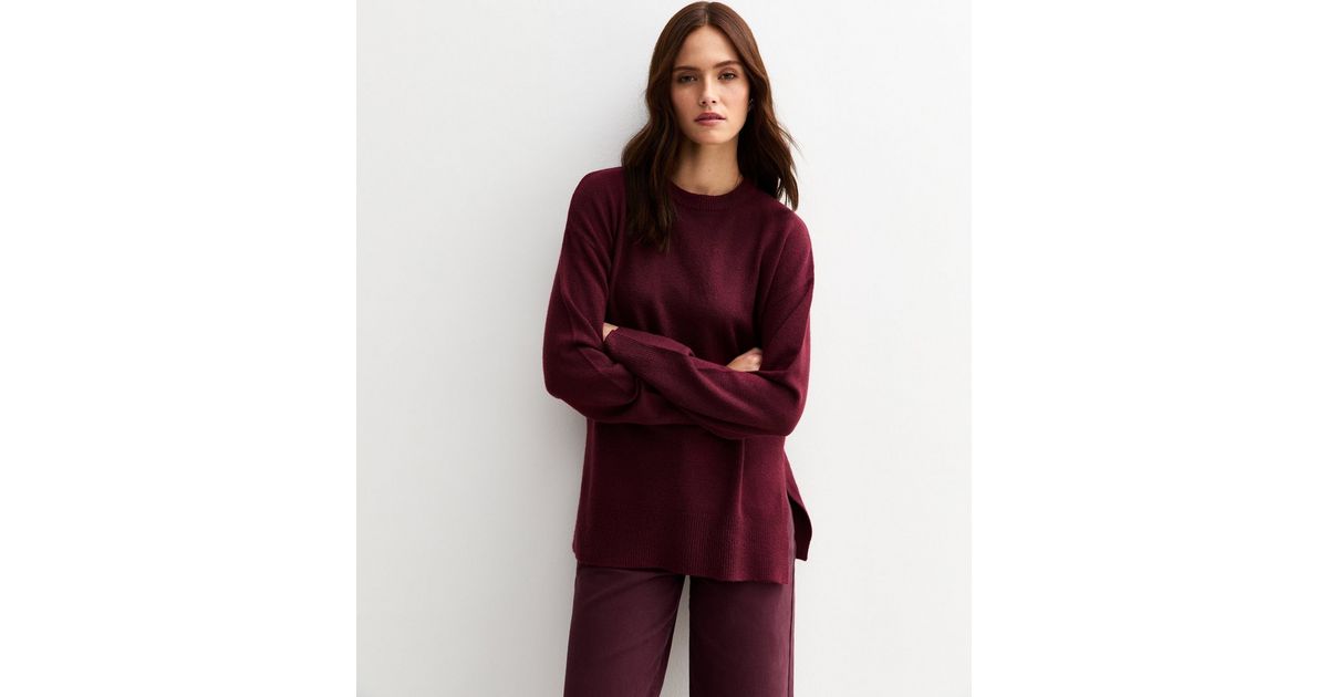 Light Burgundy Knitted Side Split Jumper | New Look