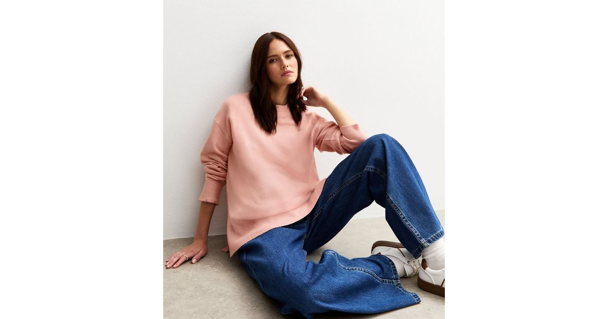 Light Pink Knitted Side Split Jumper | New Look
