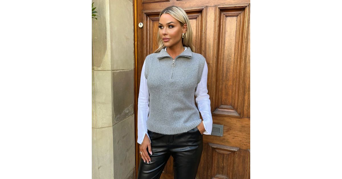 AX Paris Grey Quarter Zip Knitted Vest | New Look