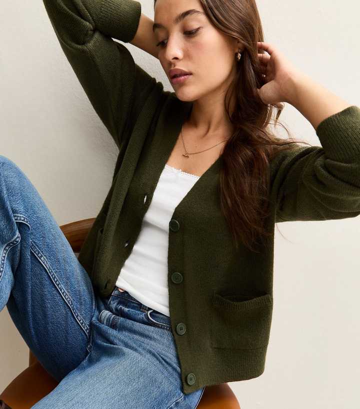 Khaki Button Front Patch Pocket Cardigan | New Look