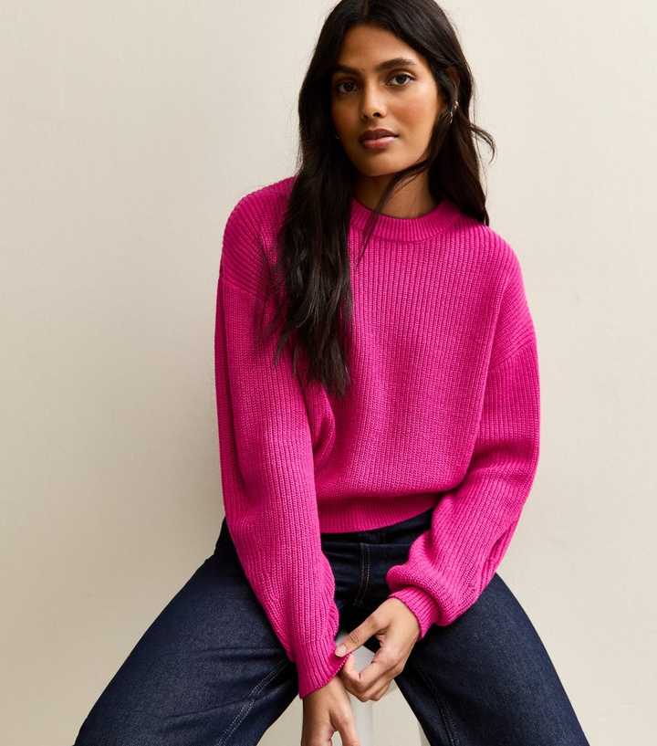 Hot Pink Ribbed Crew Neck Knit Jumper | New Look