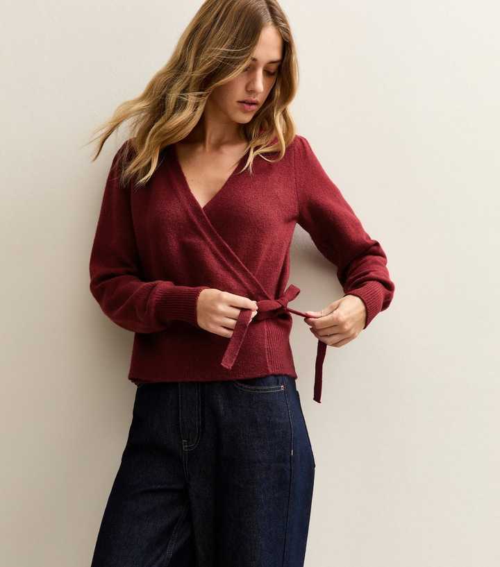 Red Puff Sleeve Wrap Jumper | New Look