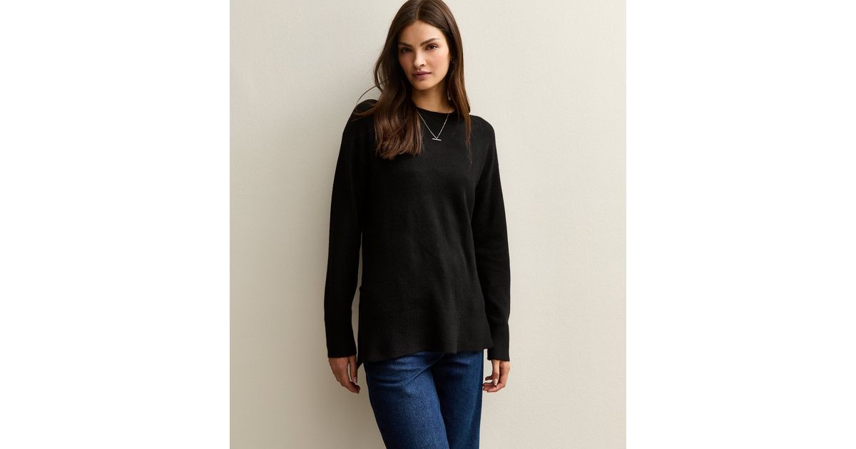 Tall Black Knit Side Split Jumper | New Look