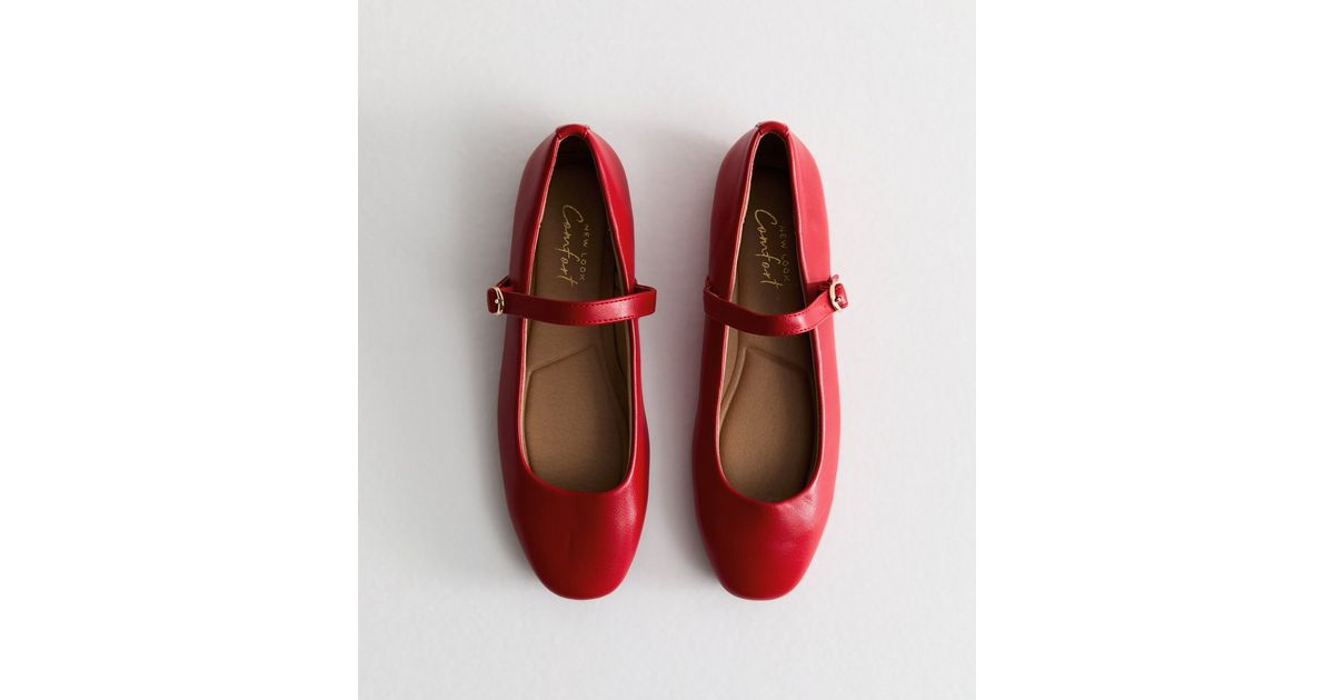 Bright Red Faux Leather Mary Jane Pumps | New Look
