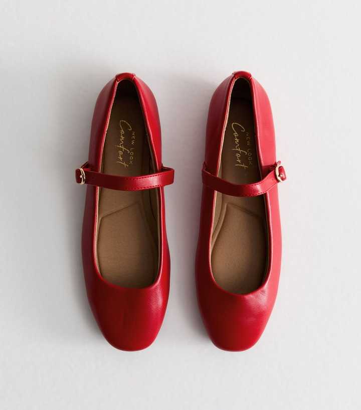 Bright Red Faux Leather Mary Jane Pumps | New Look