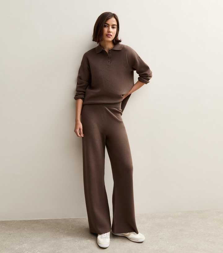 Brown Wide Leg Compact Knit Trousers | New Look