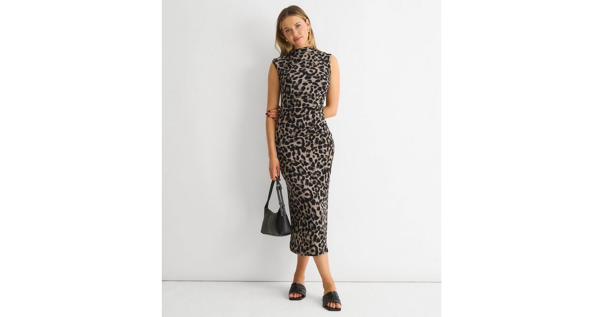 Gini London Grey Animal Print Ruched Jersey Dress | New Look
