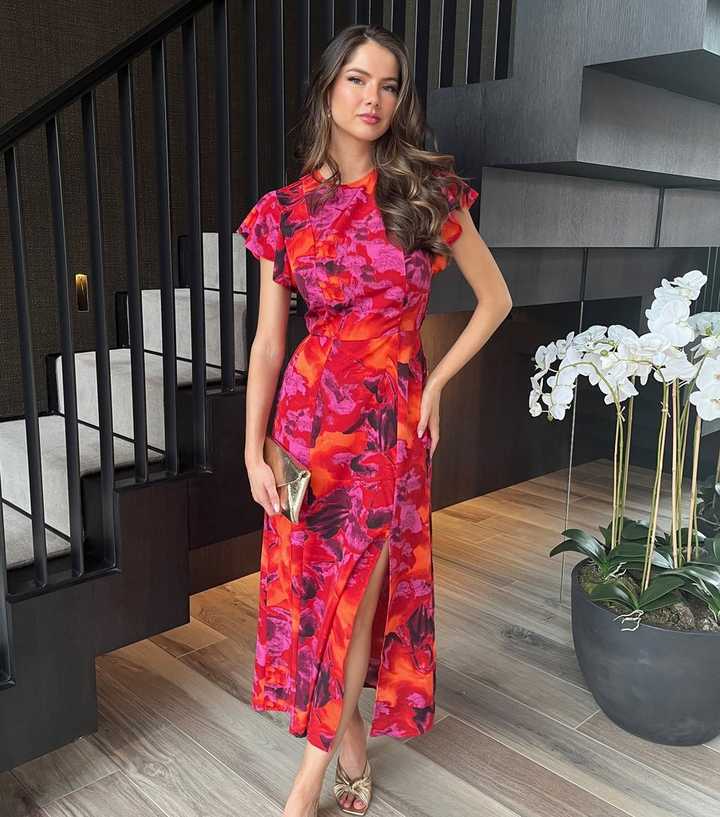AX Paris Orange Abstract Flutter Sleeve Midi Dress | New Look