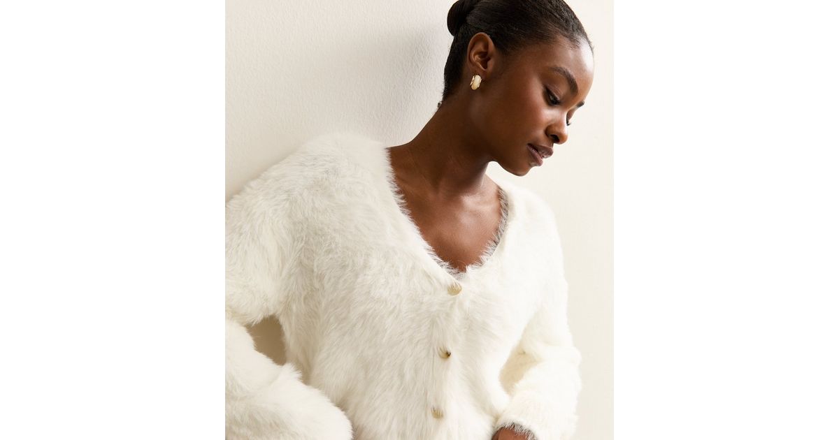 Cream Super Fluffy Button Up Cardigan | New Look