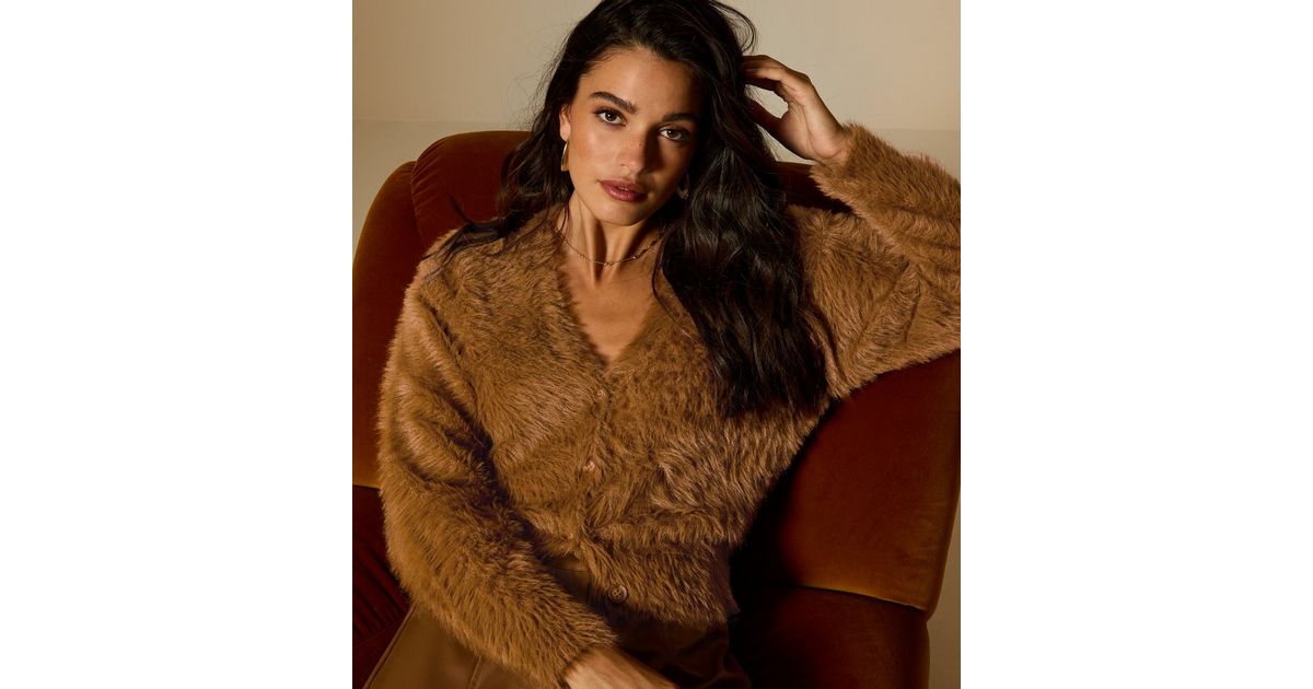 Tan Super Fluffy Button Up Cardigan | New Look