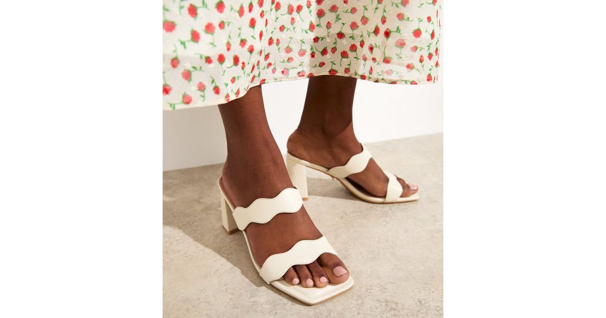 Off White Faux Leather Scalloped Strap Mule Sandals | New Look