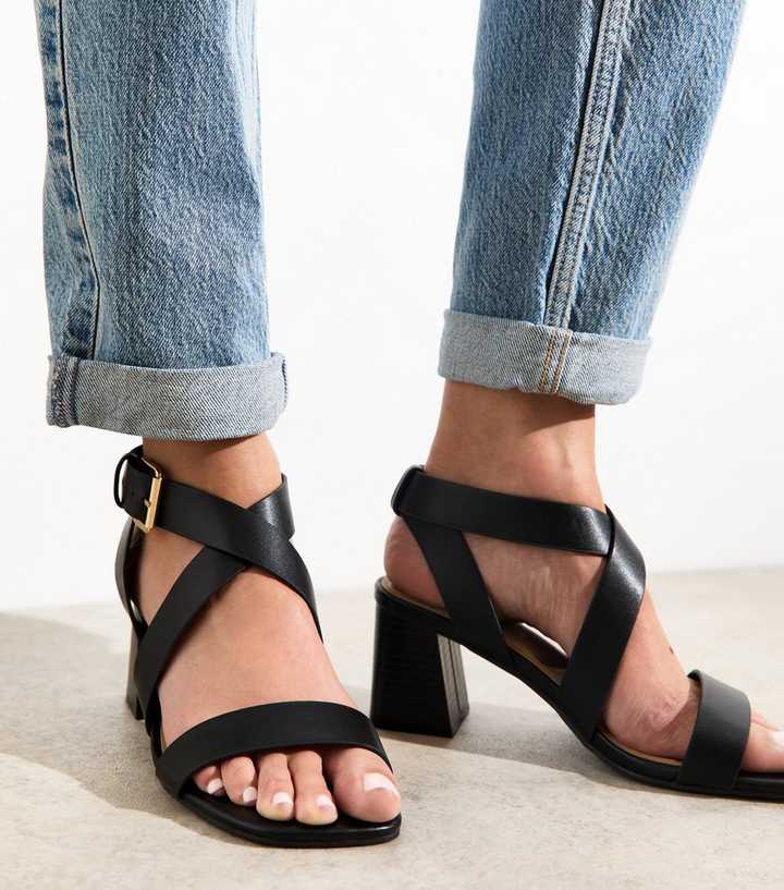 Extra Wide Fit Black Faux Leather Crossover Strap Sandals | New Look