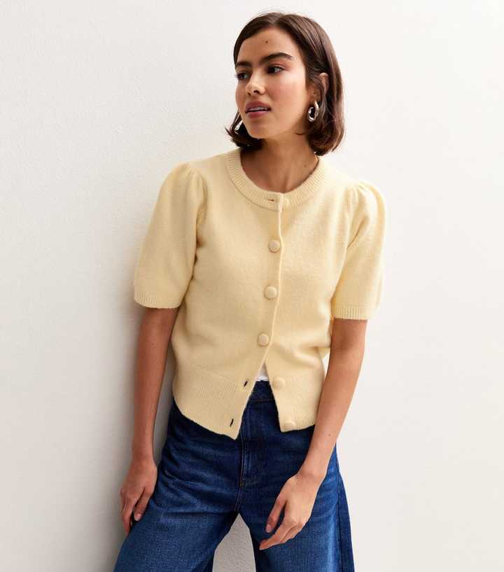 Light Yellow Midweight Knit Short Sleeve Cardigan | New Look
