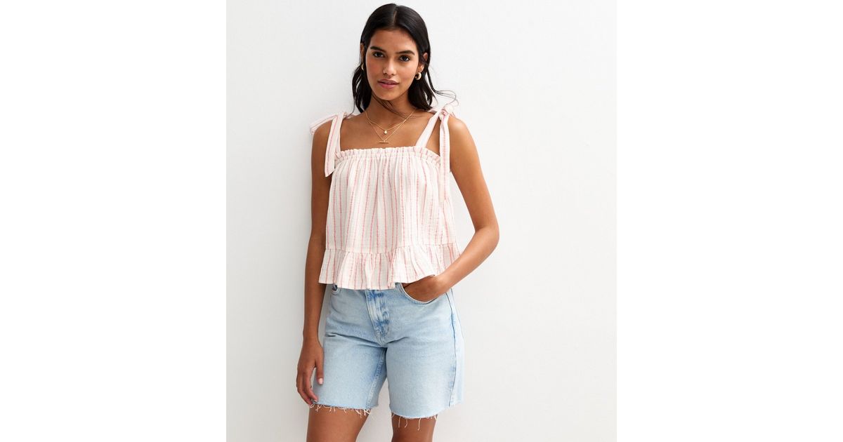 Pink Striped Tie Strap Top | New Look