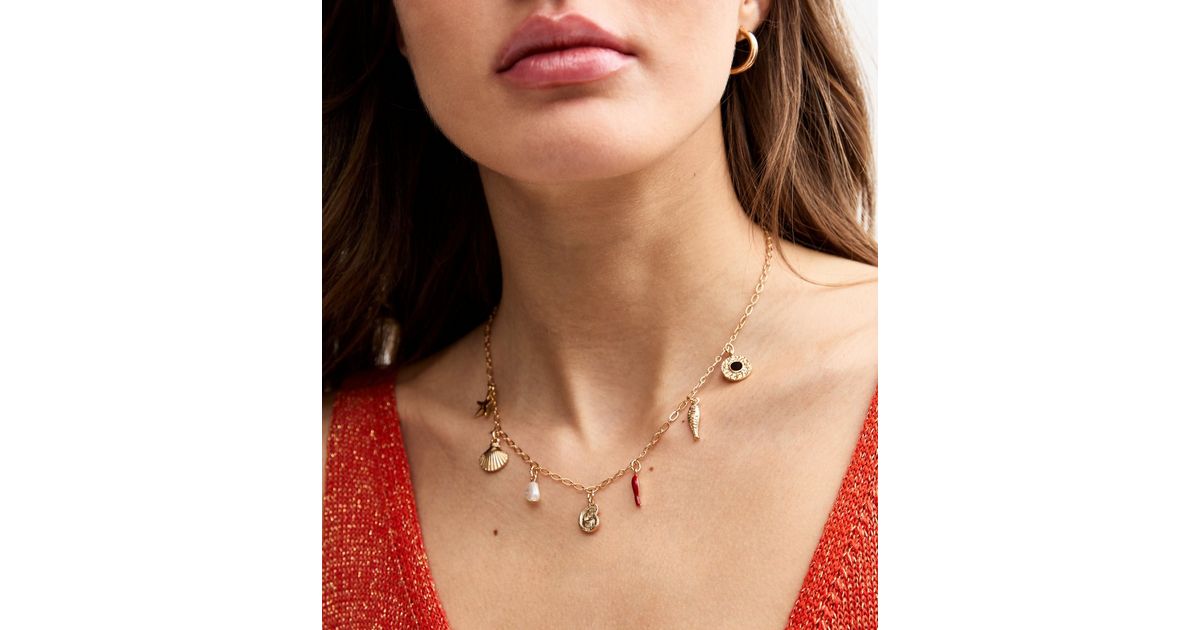 Gold Tone Mini Multi Charm Chain Necklace | New Look