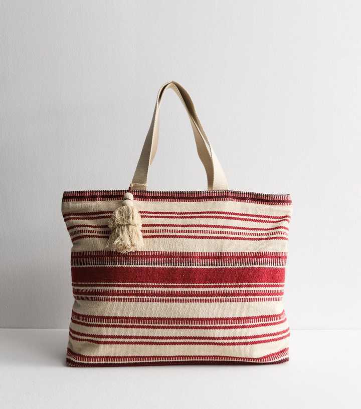 Red Woven Stripe Canvas Tote Bag | New Look