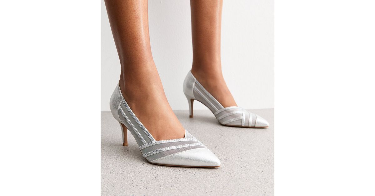 Wide Fit Silver Mesh Court Shoes | New Look