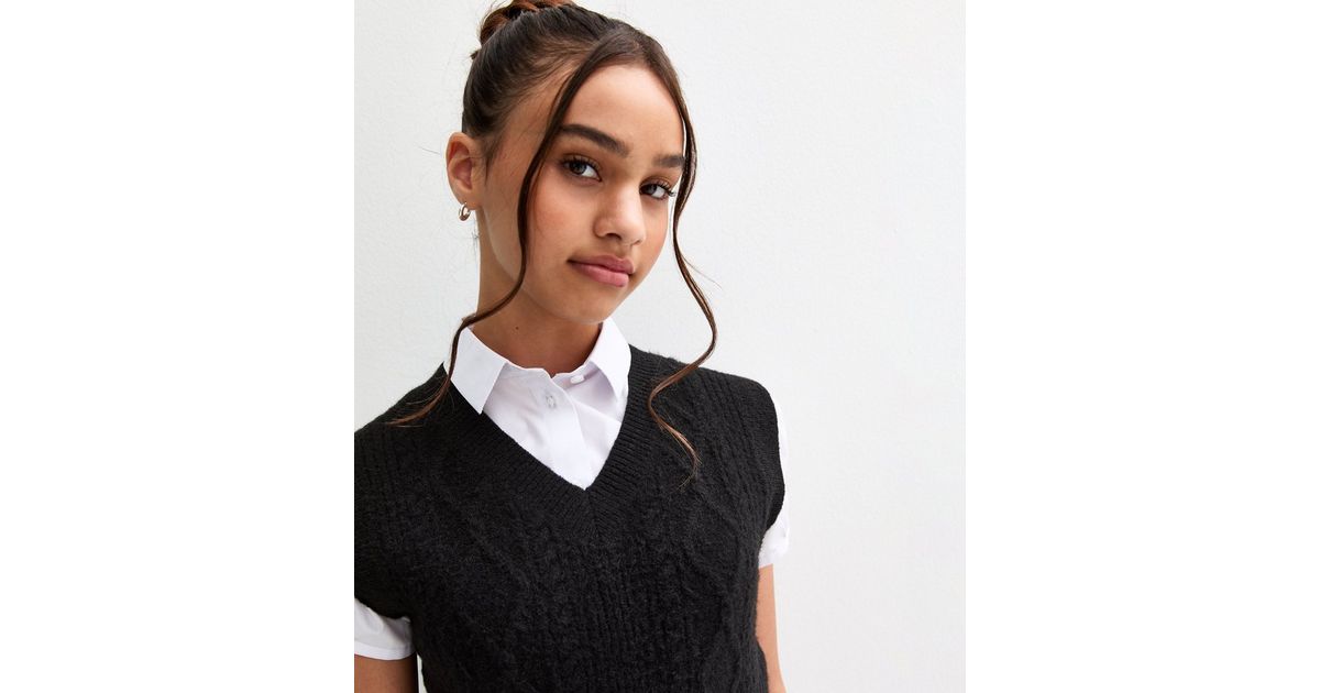 Girls Black Cable Knit School Vest | New Look