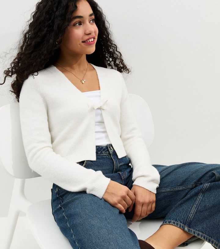 Girls Cream Tie Front Cardigan | New Look