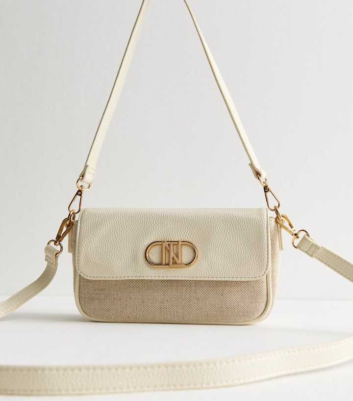 Cream Canvas Logo Plaque Shoulder Bag | New Look